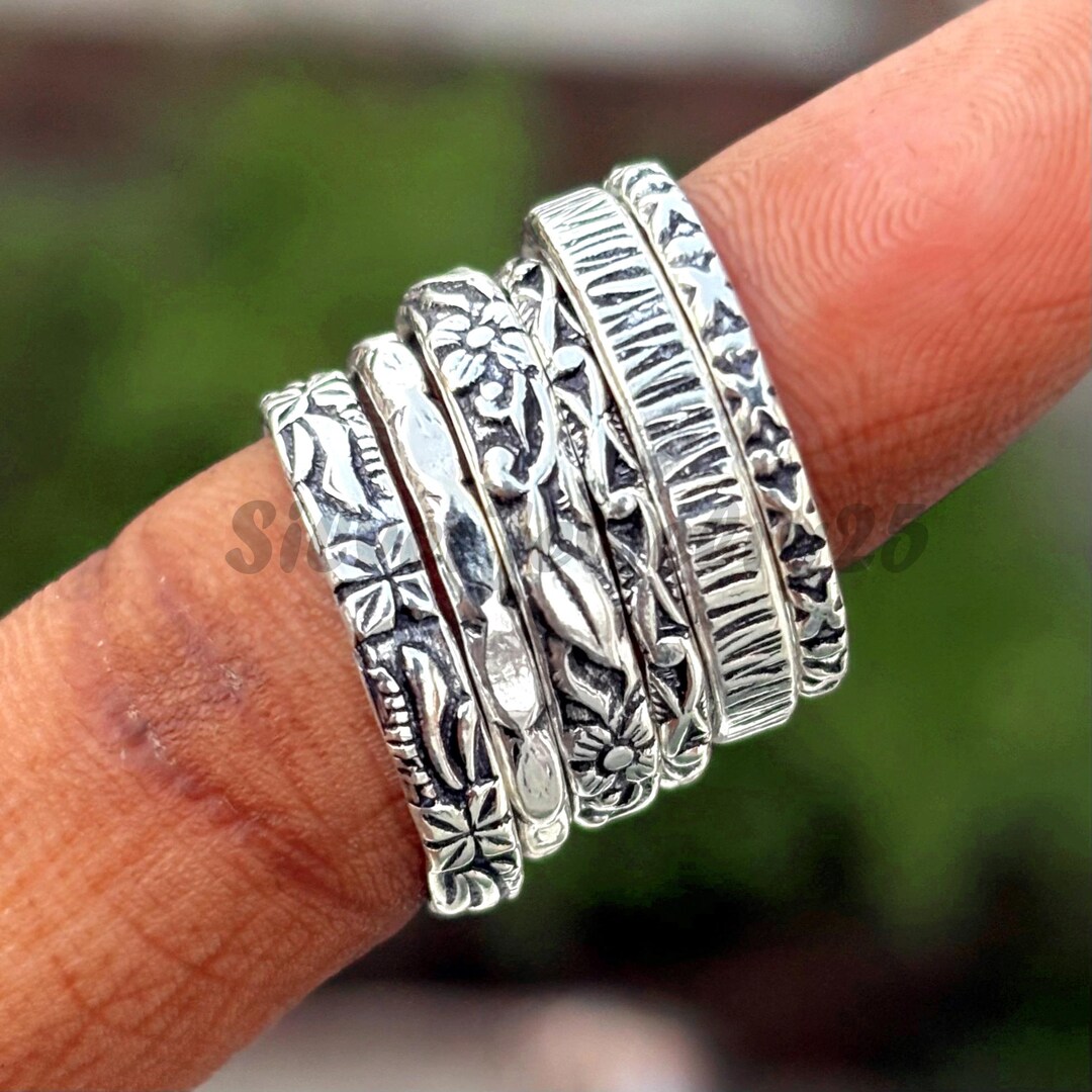 Set of 6 Stackable Rings Sterling Silver - Handmade Silver Band Spacer ...