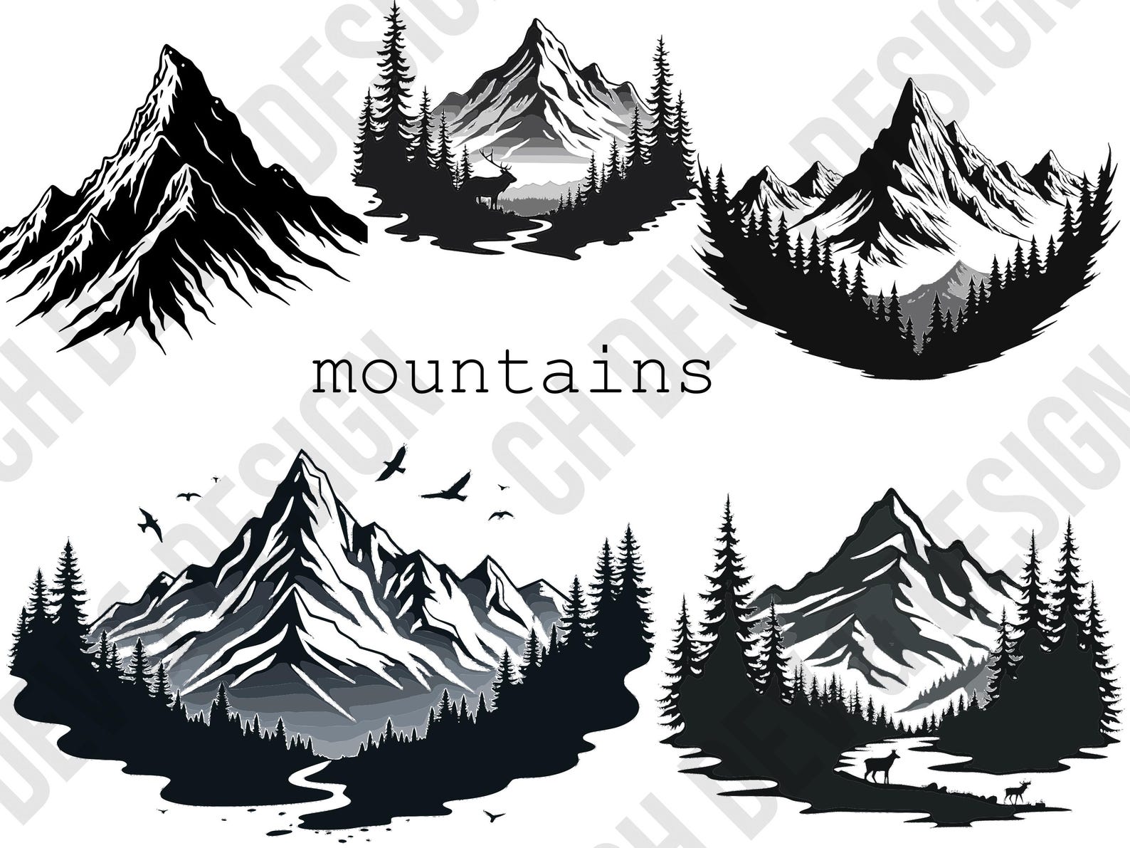 Beautiful Mountain Scene SVG Files - Instant Digital Download, Nature ...