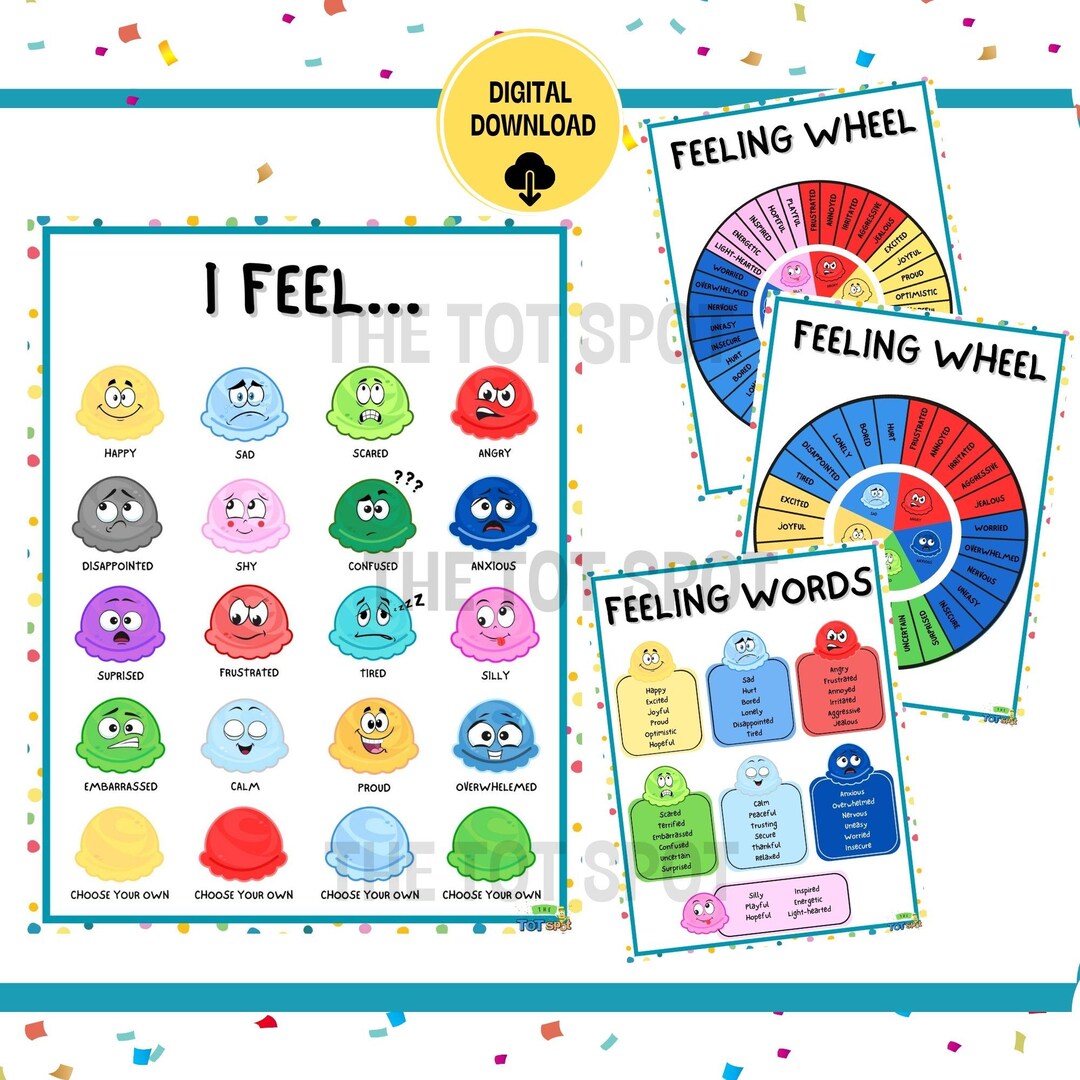 Emotion Wheel for Kids, Feeling Chart, Feeling Wheel, Social Emotional ...