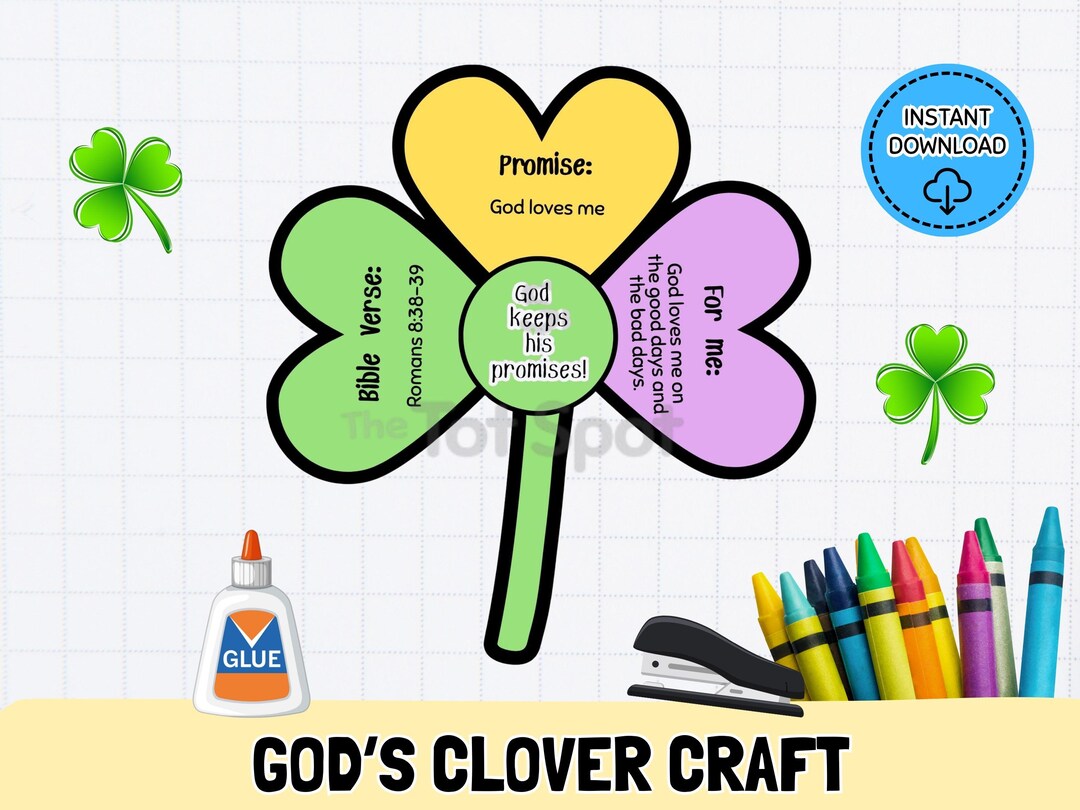 St. Patrick's Day Clover Craft, Printable Holiday Craft, Kids Bible ...