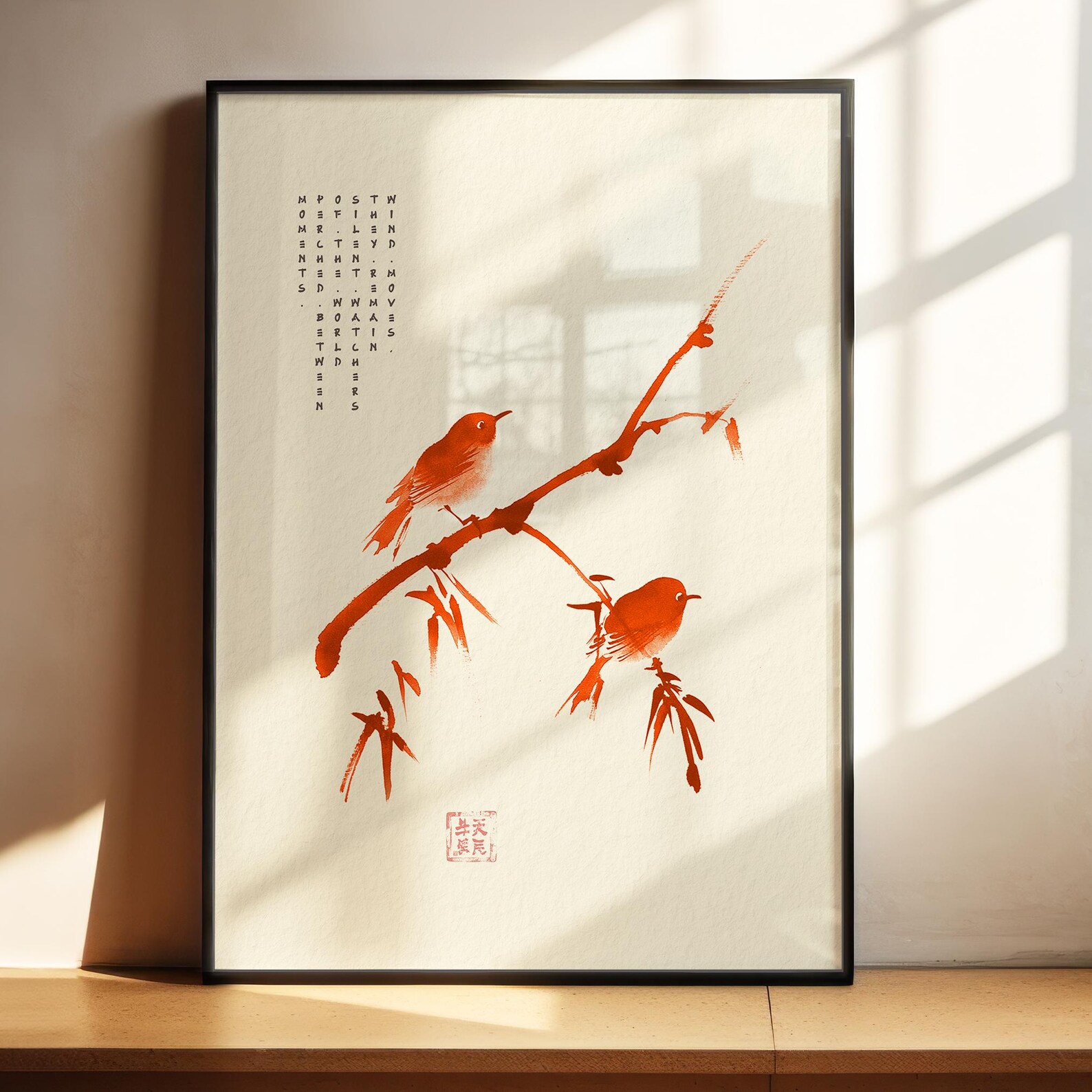 Perched Between Moments – Cute Haiku Art | Japanese Zen Print, Sumi-e ...