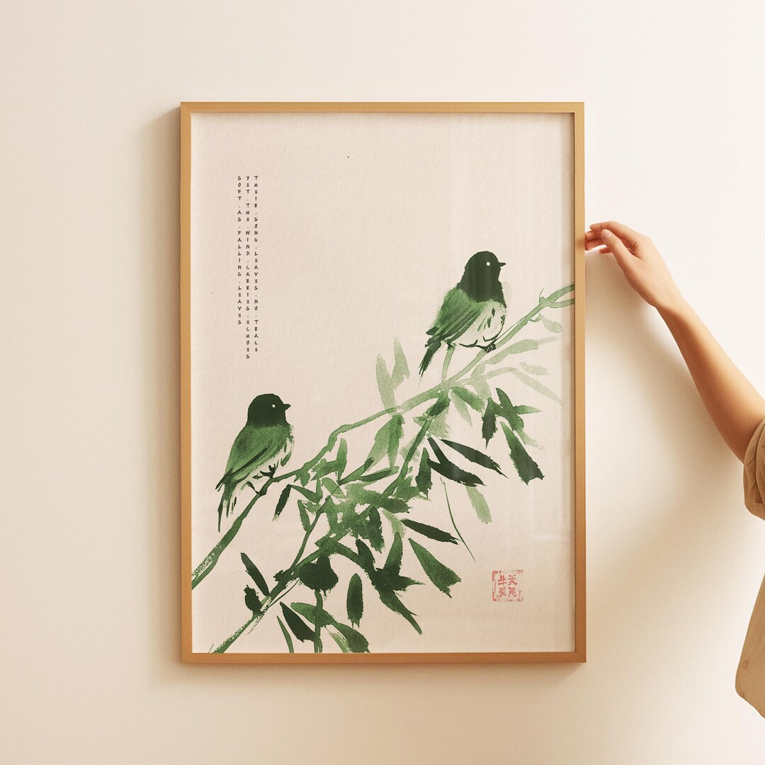 Falling Leaves – Cute Haiku Art | Japanese Zen Print, Sumi-e Wall Art ...