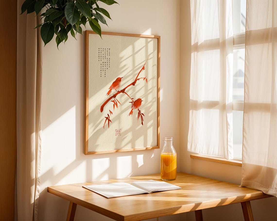 Perched Between Moments – Cute Haiku Art | Japanese Zen Print, Sumi-e ...