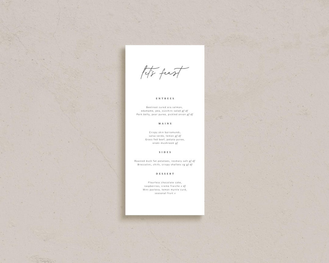 Catania Food Menu PDF File, A5 Size, Wedding Sign, Engagement Sign ...