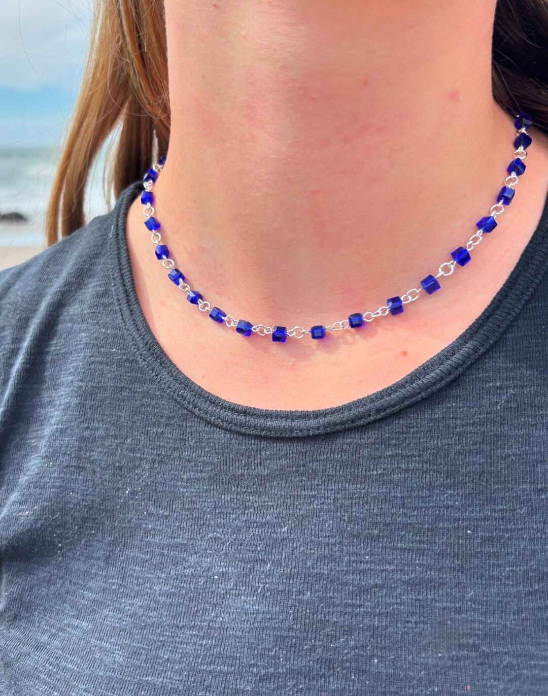 Royal Blue Bead Necklace - Etsy