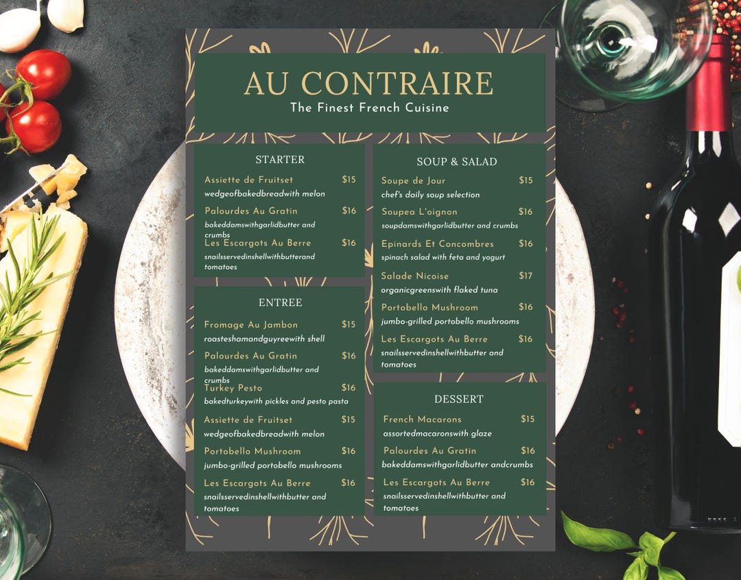 Elegant French Menu Template | 100% Customizable Restaurant Menu ...