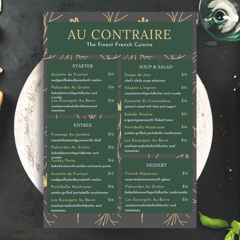 French Menu - Etsy