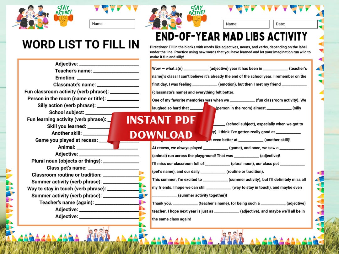 End of Year Mad Libs Printable | Funny School Memory Activity for Kids ...