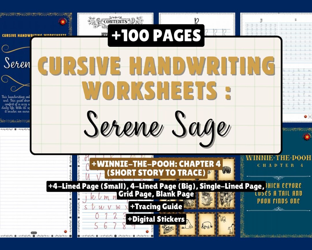 Cursive Handwriting Worksheets | Serene Sage | Calligraphy Printable ...