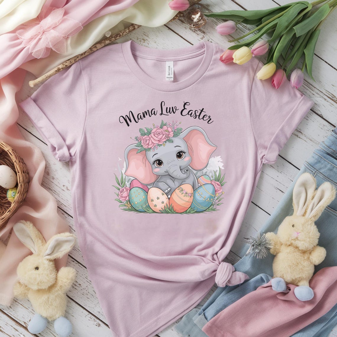 Mama Luv Easter Elephant PNG – Cute Floral Baby Elephant With Easter ...