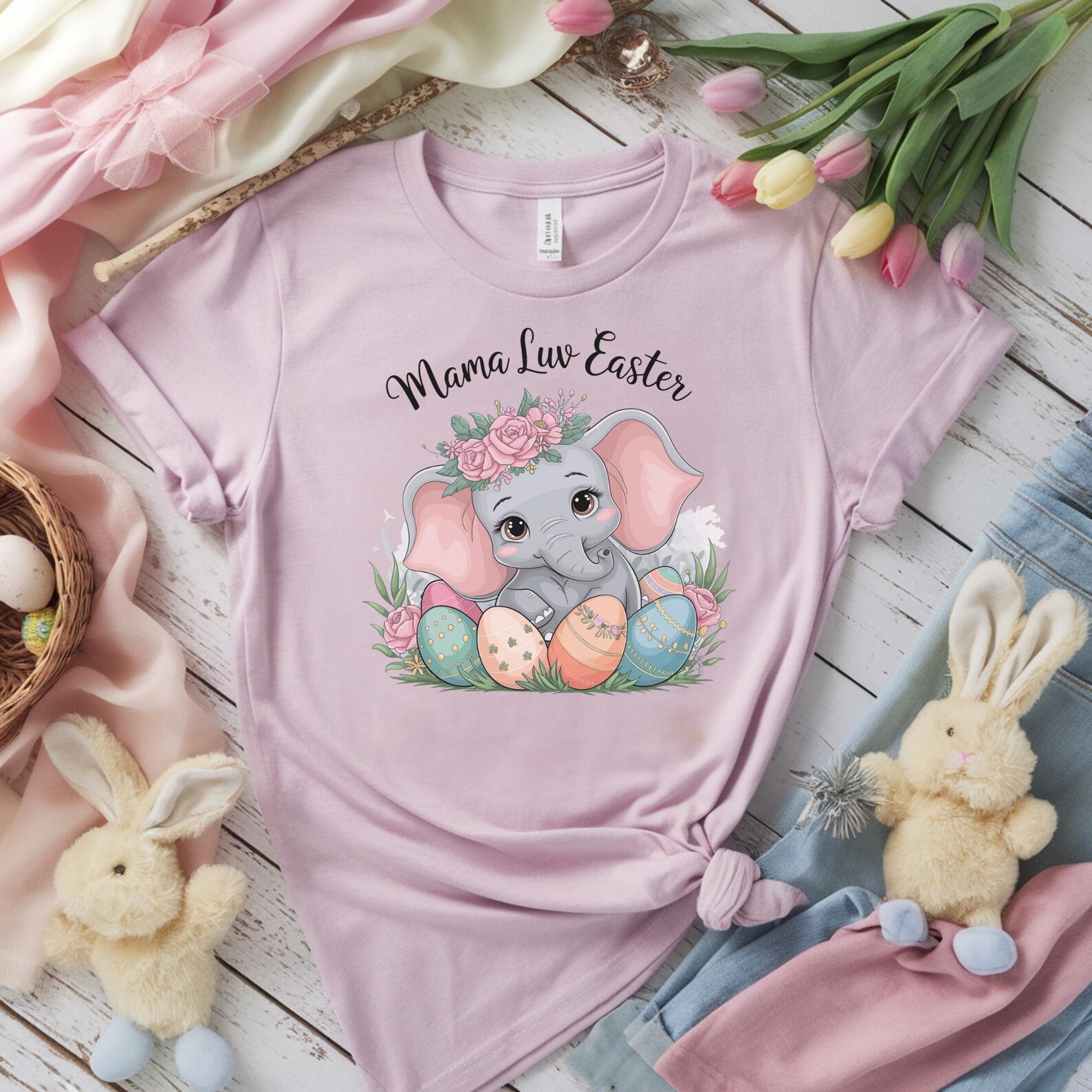 Mama Luv Easter Elephant PNG – Cute Floral Baby Elephant With Easter ...