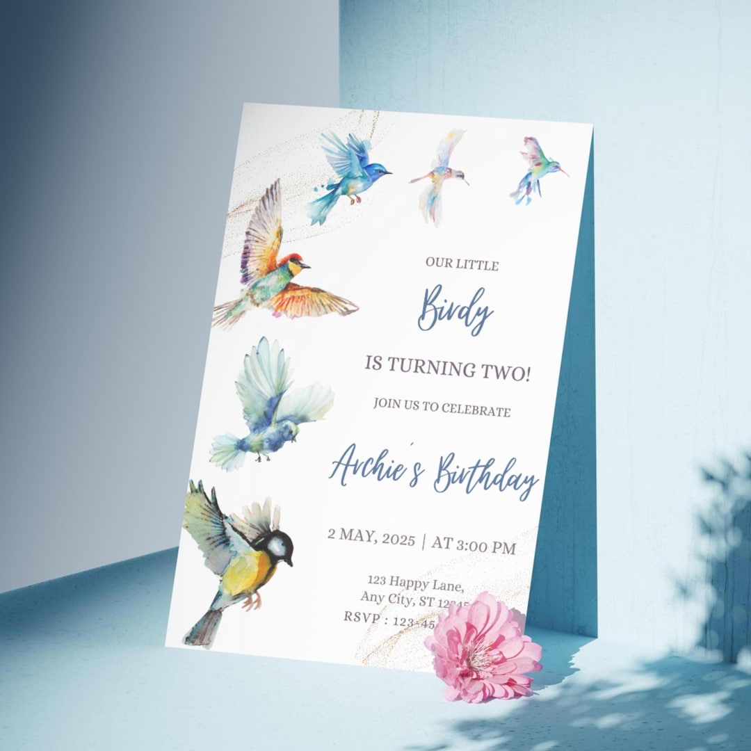 Editable Bird Birthday Invitation Colorful Colors Spring Birthday Party ...
