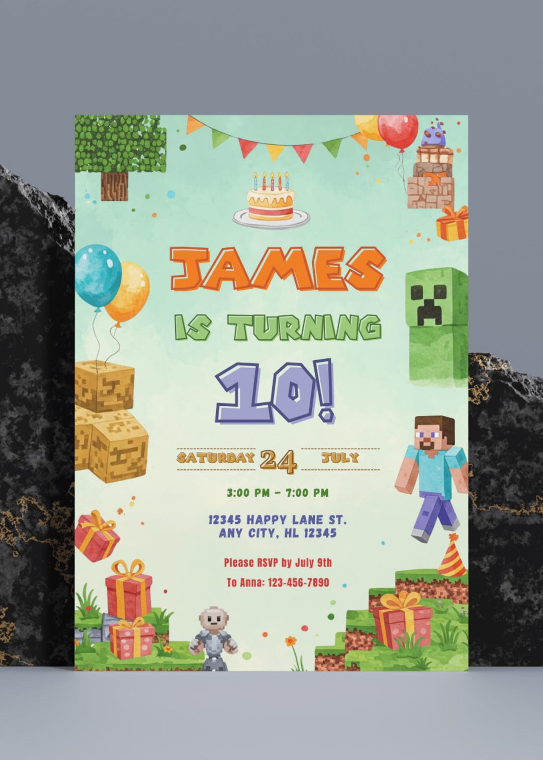 Editable Minecraft Birthday Invitation | Pixel Party Design, 5x7 Inch ...