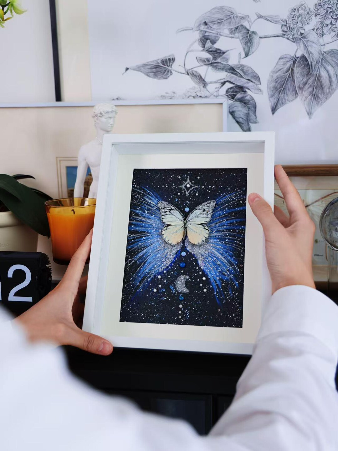 Blue Butterfly Specimen Wall Art | A1 Grade With Crystals & Pearls ...