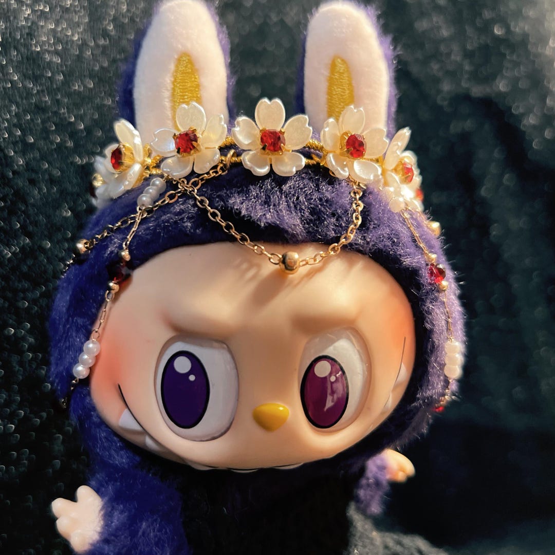 Ornate Headpiece for Labubu Doll | Handmade Floral & Pearl Chain Crown ...