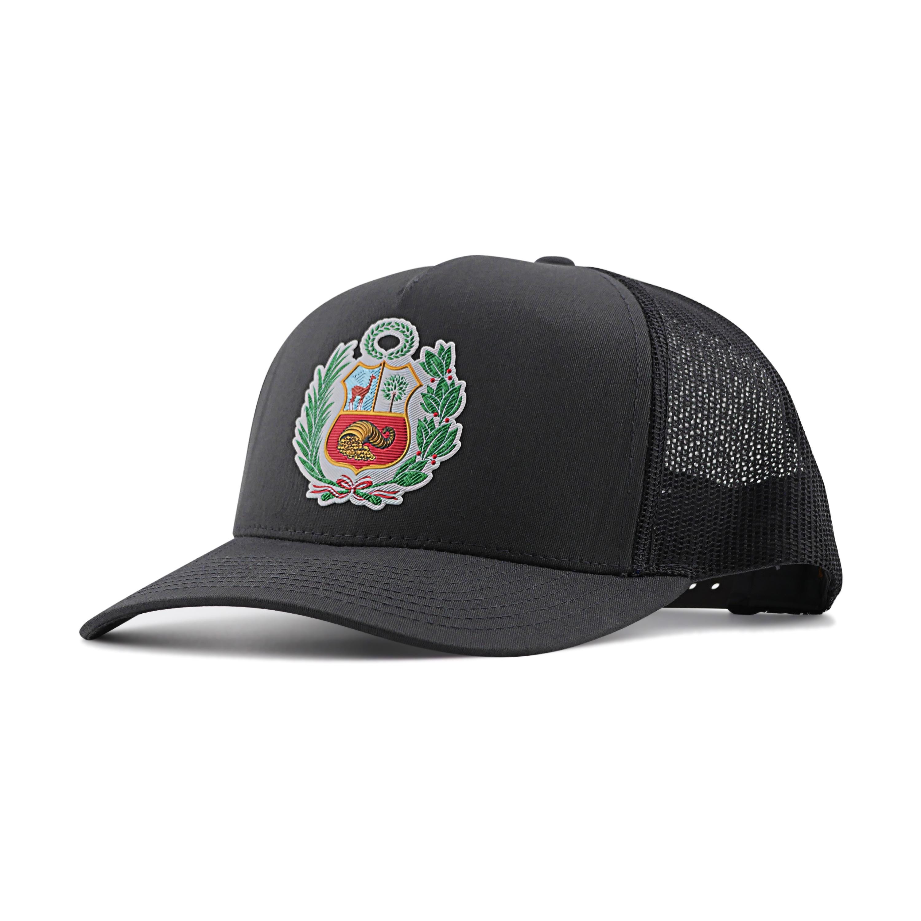 Peru Escudo Trucker Hat - Peruvian Escudo Coat of Arms Snapback Mesh ...