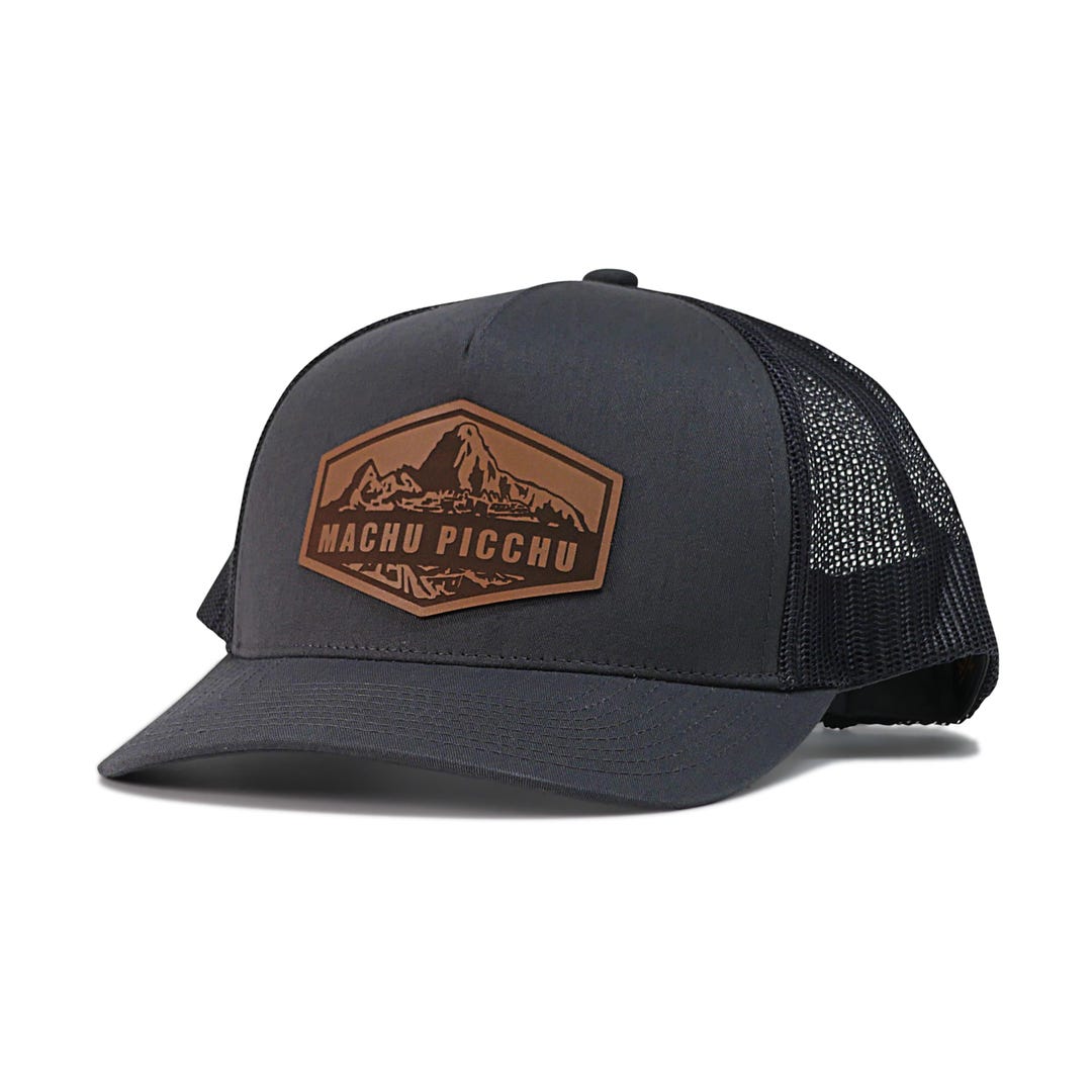 Machu Picchu Leather Patch Trucker Hat - Peru Snapback Mesh Cap ...
