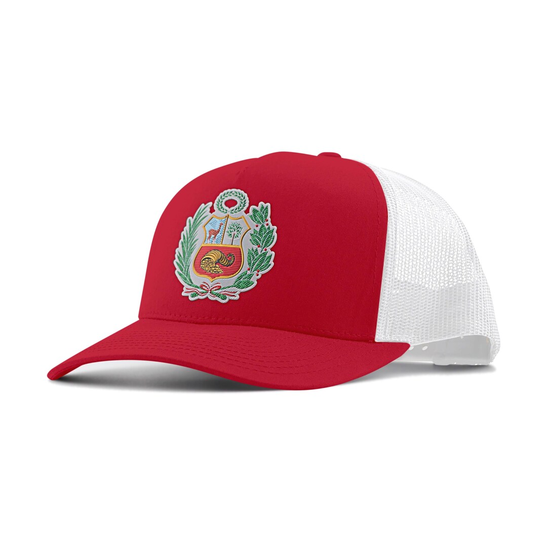 Peru Escudo Trucker Hat - Peruvian Escudo Coat of Arms Snapback Mesh ...