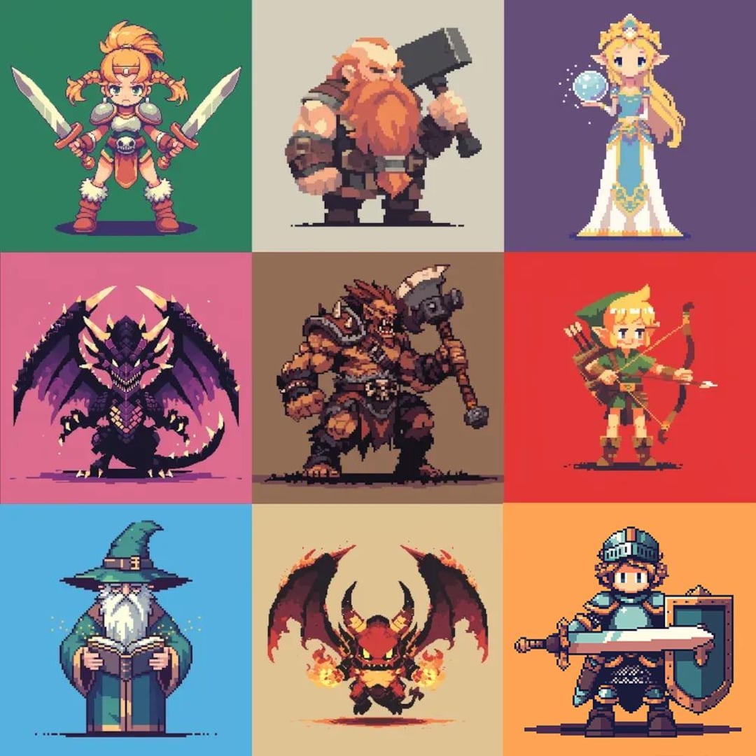 Midjourney 8bit RPG Character Art Prompt, Retro Pixel Fantasy Heroes ...