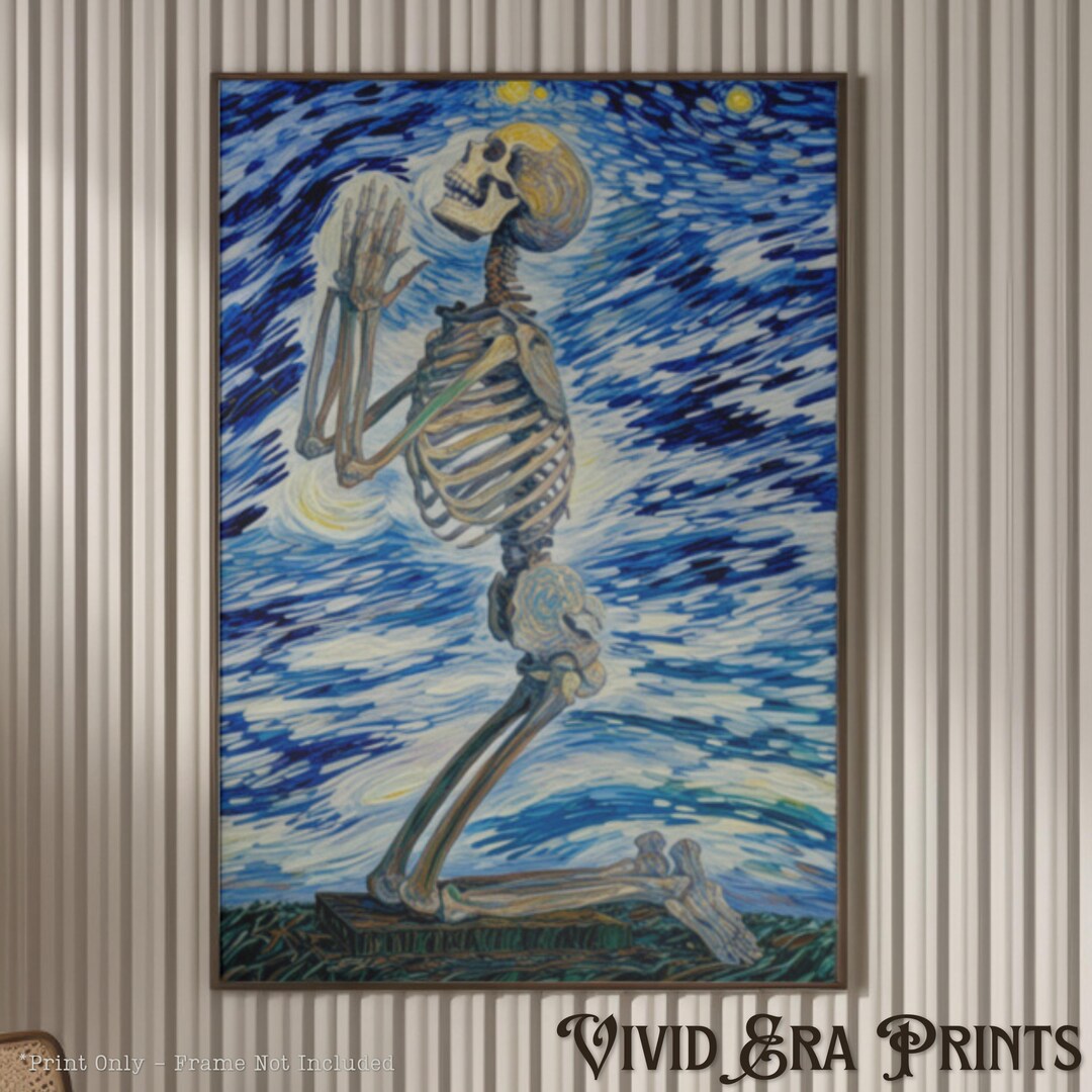Starry Night Skeleton Art Print: Gothic Van Gogh Style Decor - Etsy UK