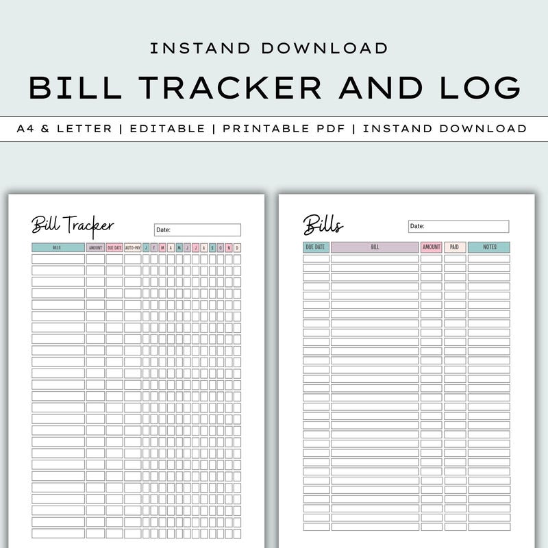 Bill List Template - Etsy
