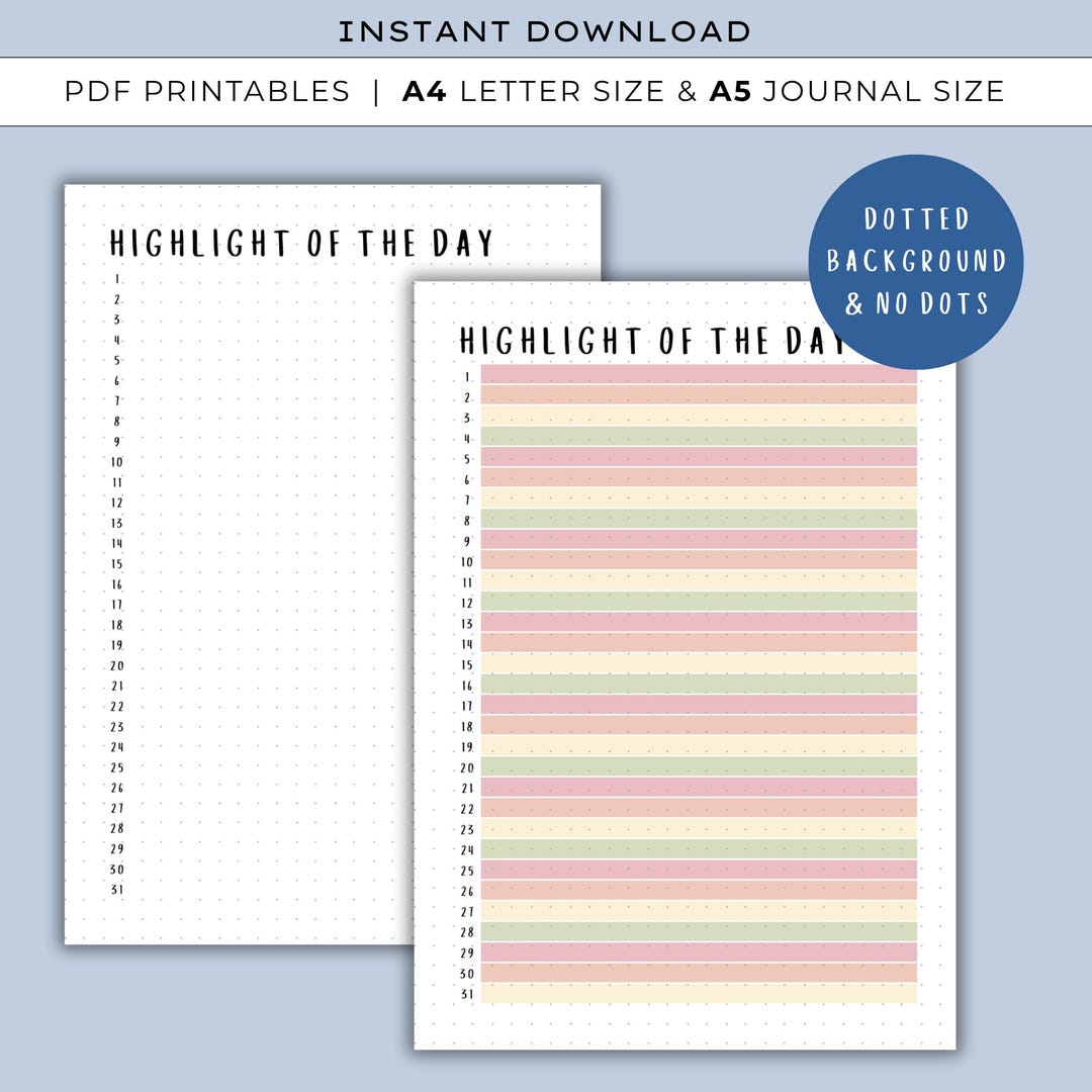 Highlight of the Day - PRINTABLE Journal Page - Memory Tracker - Daily ...