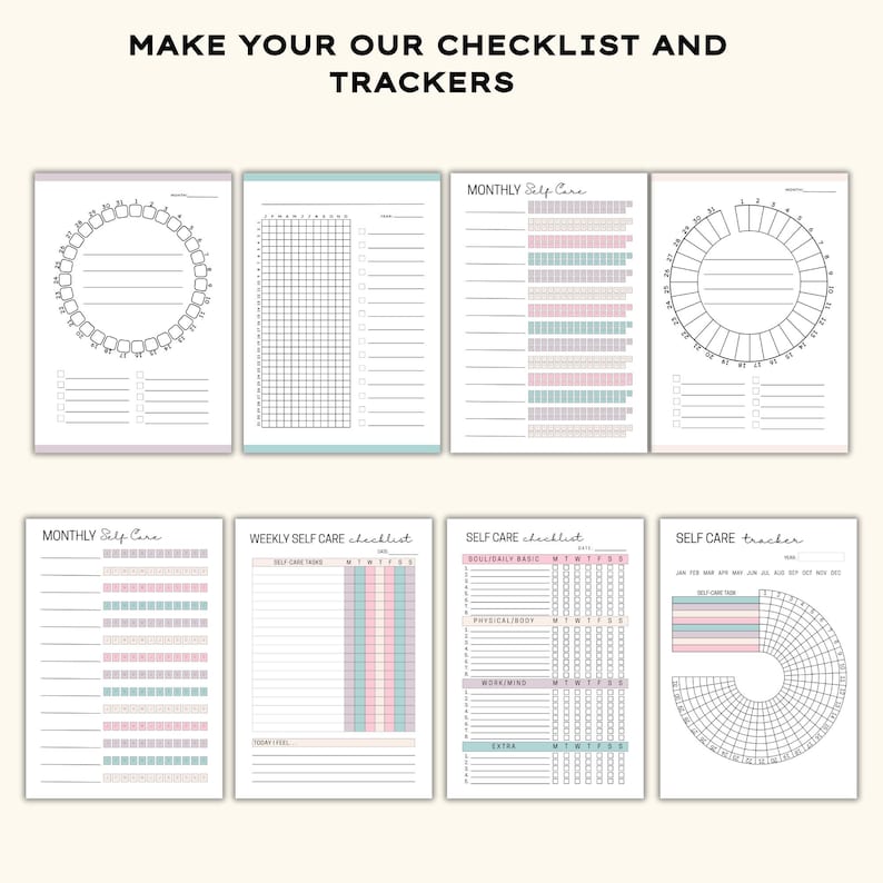 Self Care Checklist Bundle Printable, Daily Self-care Planner, Self ...