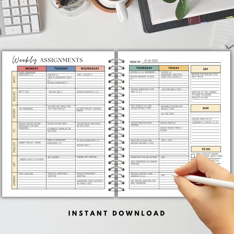 Printable Assignment Tracker, Two Pages, 7 Subjects, Homework Planner ...