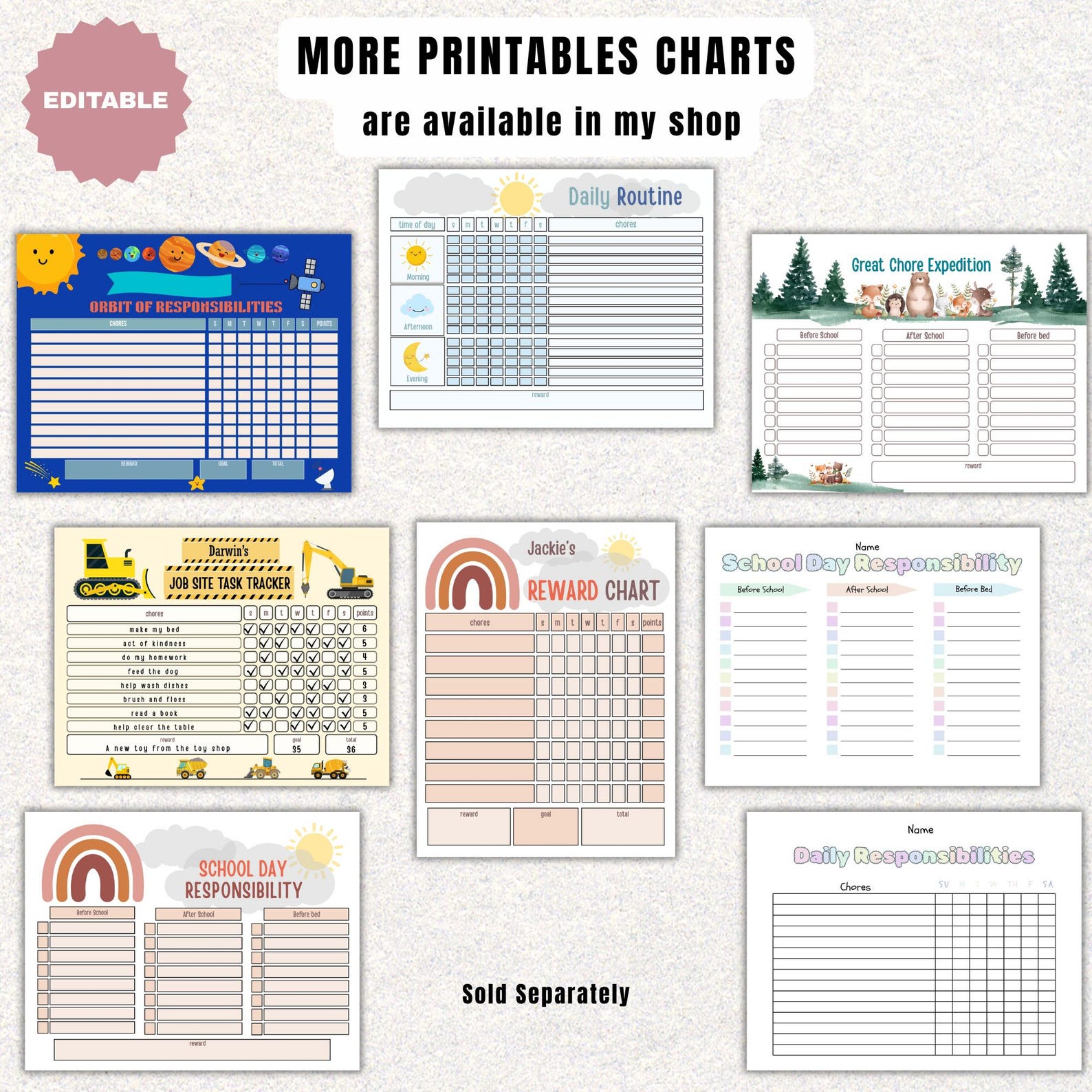 Editable Kids Chore Chart Bundle, School, Reward, Allowance, Daily ...