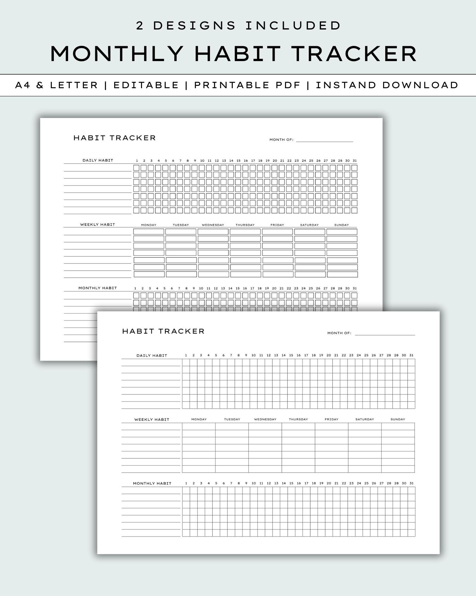 Habit Tracker Printable, Monthly Weekly Daily Habit Tracker, Goal ...