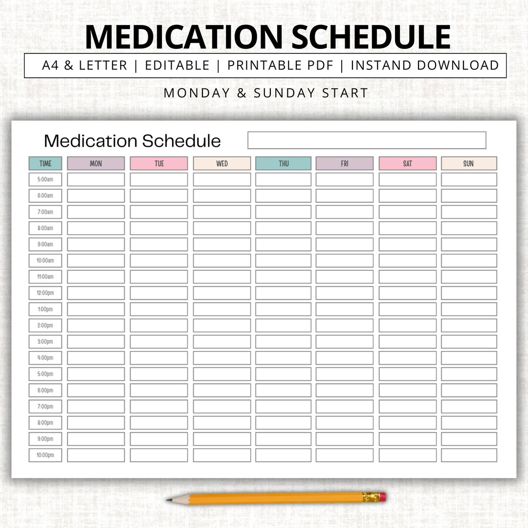 Weekly Medication Schedule: Printable Medication Tracker (A4, US Letter ...