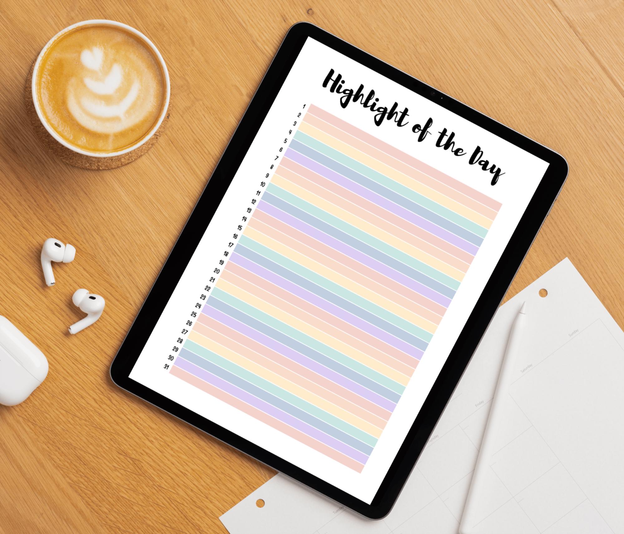 Highlight of the Day - PRINTABLE Journal Page - Memory Tracker, Bullet ...
