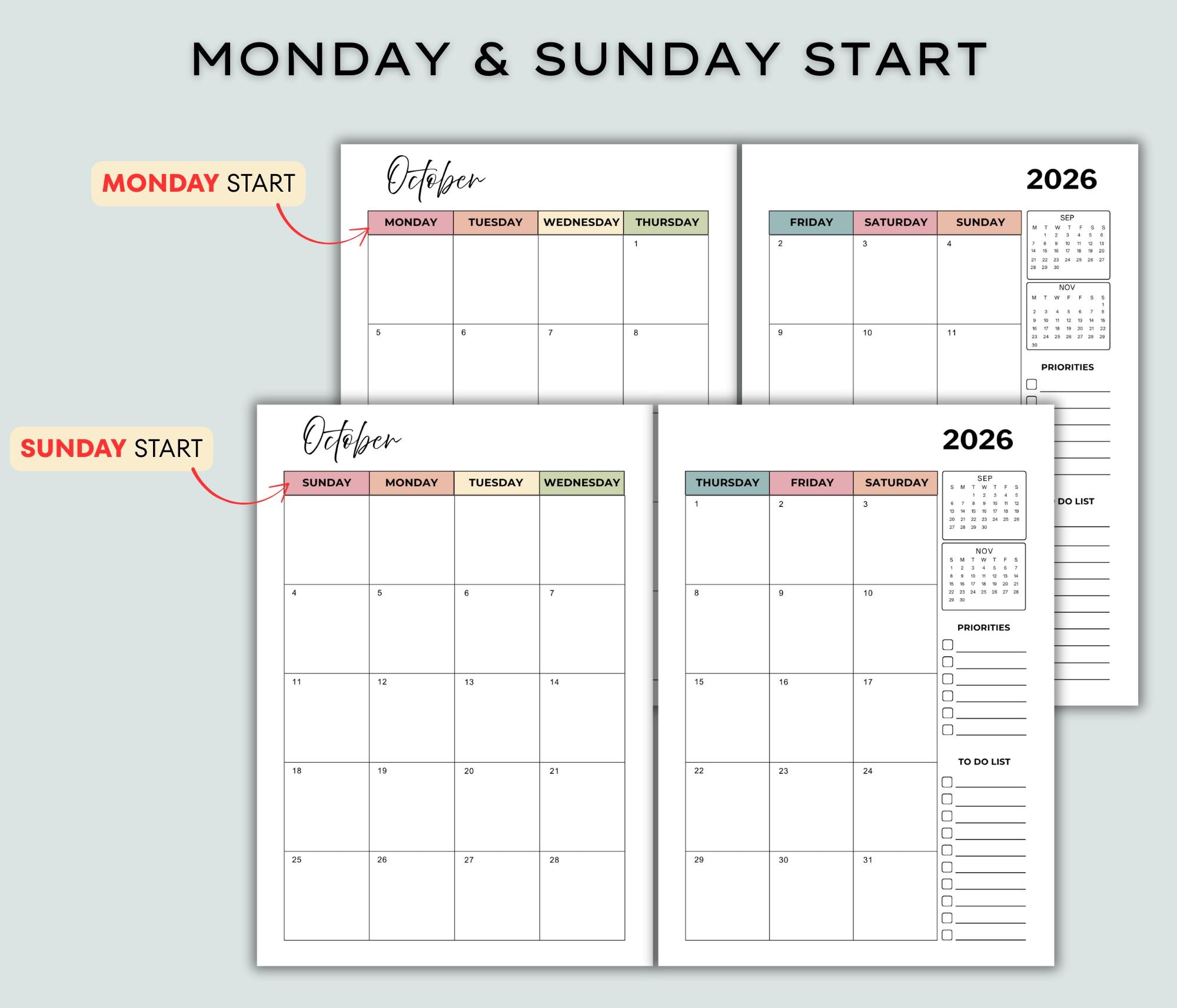 Printable 2026-2027 Student Planner, Monthly Spread on 2 Pages, Dated ...