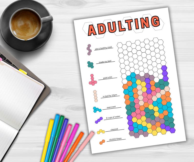 Hexagon Adulting Tracker - PRINTABLE Journal Page, Monthly Tracker ...