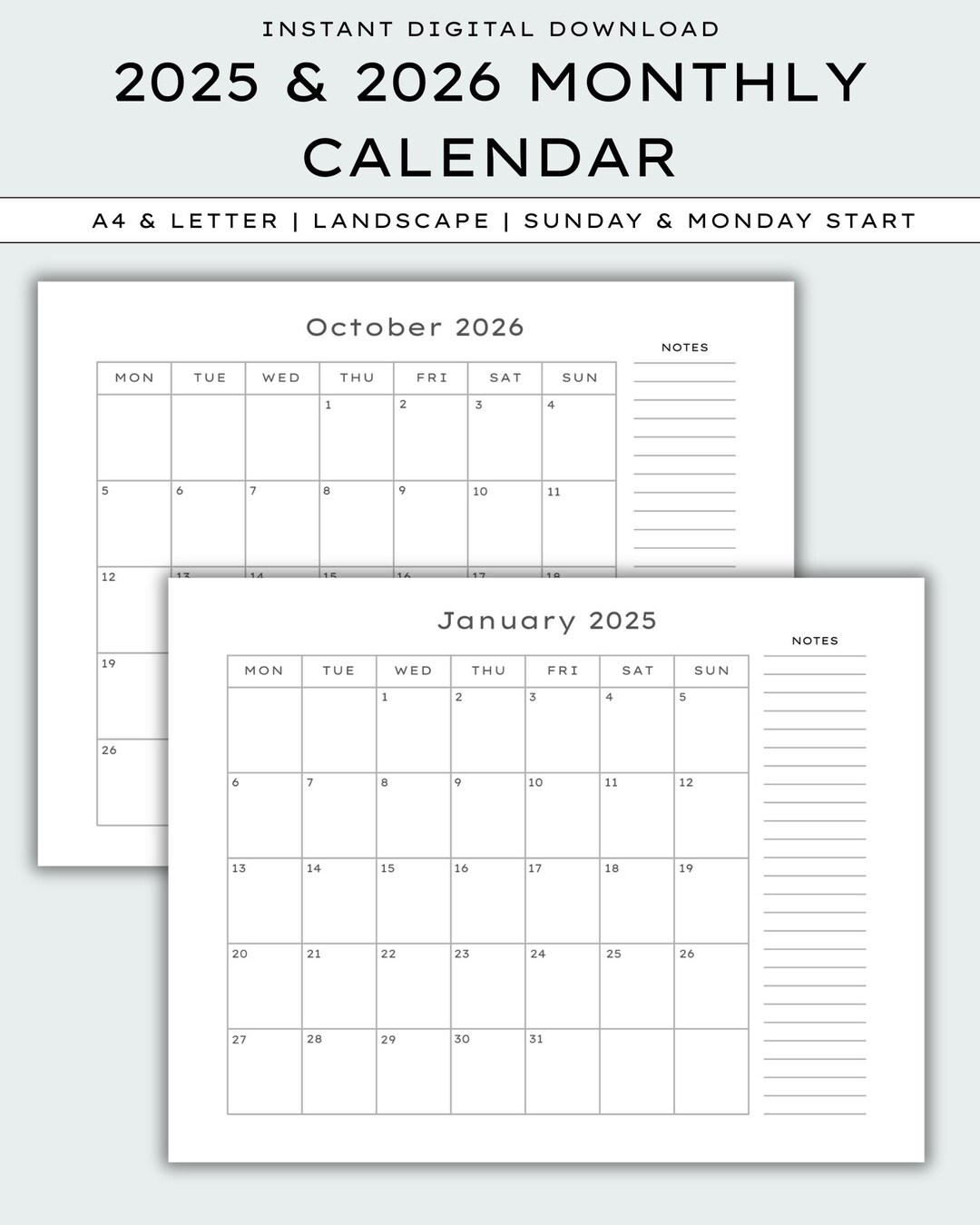 2025-2026 Monthly Calendar: Minimalist Landscape Planner (a4/letter ...