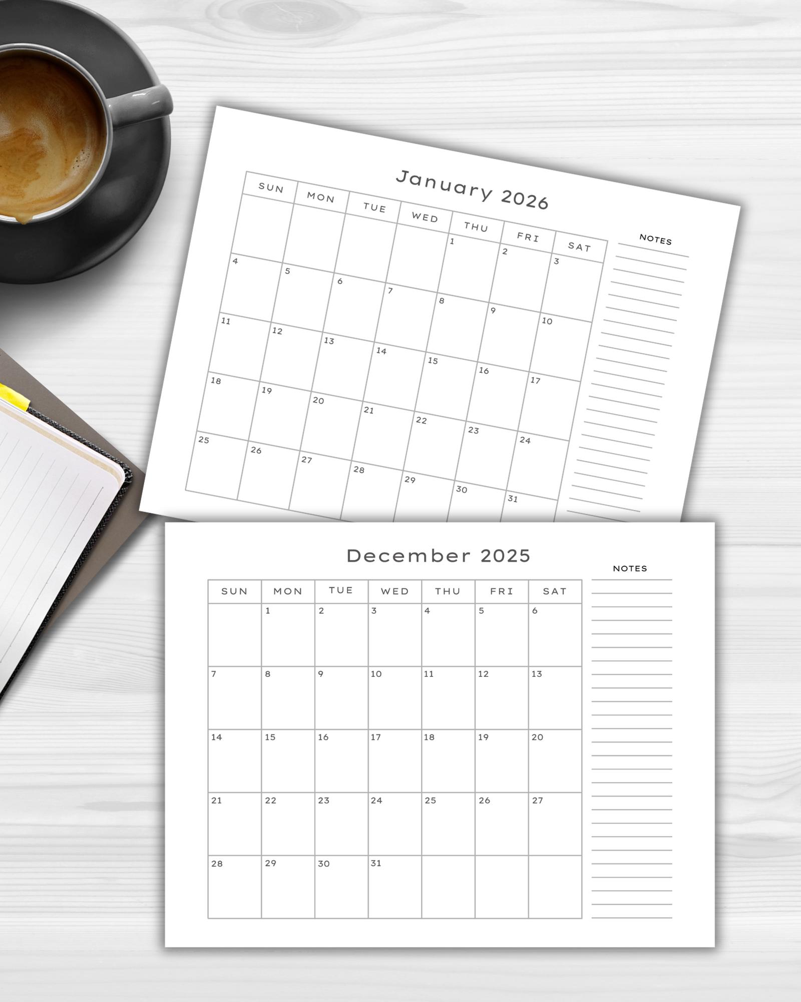 2025-2026 Monthly Calendar: Minimalist Landscape Planner (a4/letter ...