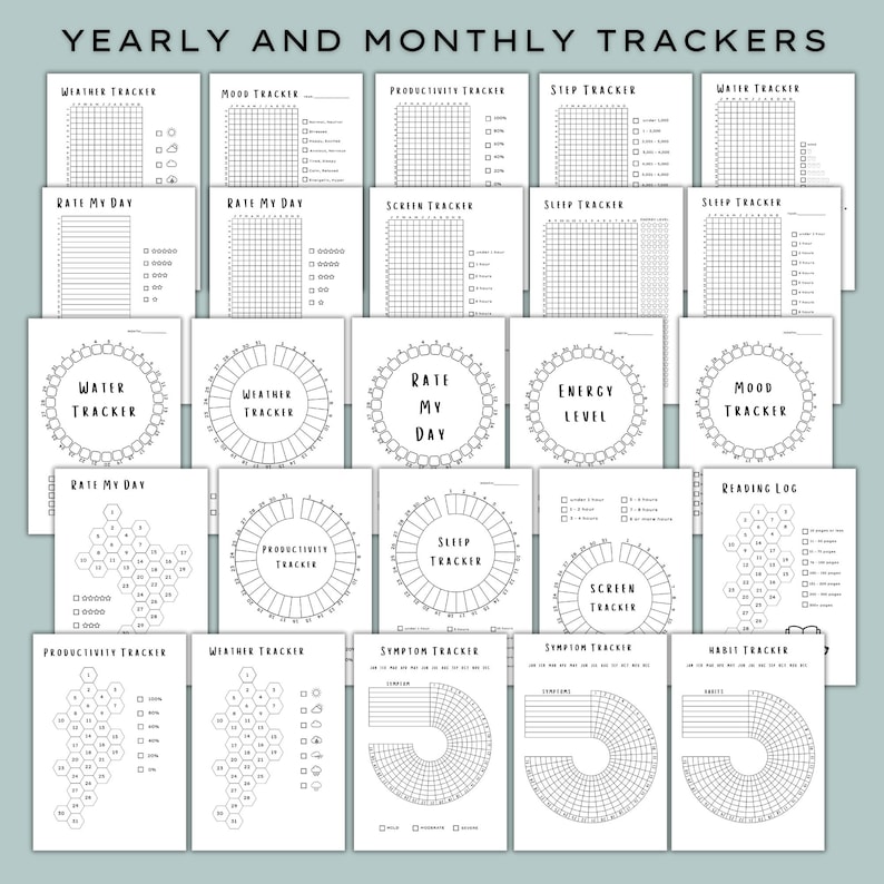 Bullet Journal Bundle ( Bundle A), 2025-2026 Monthly & Yearly Trackers ...