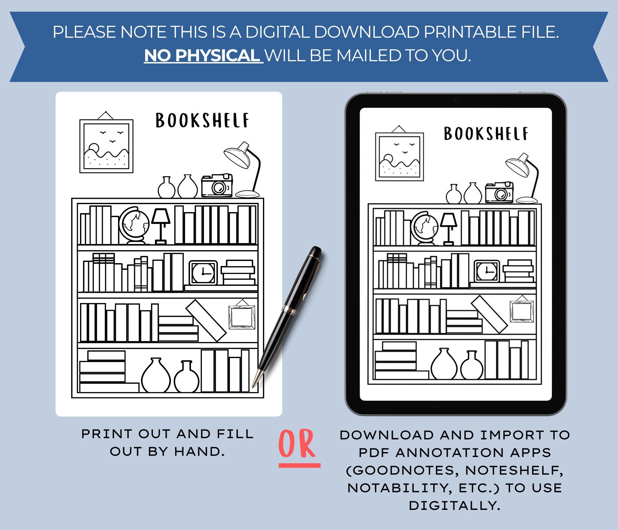 Bookshelf Reading Tracker - PRINTABLE Journal Page, Reading Log, Book ...