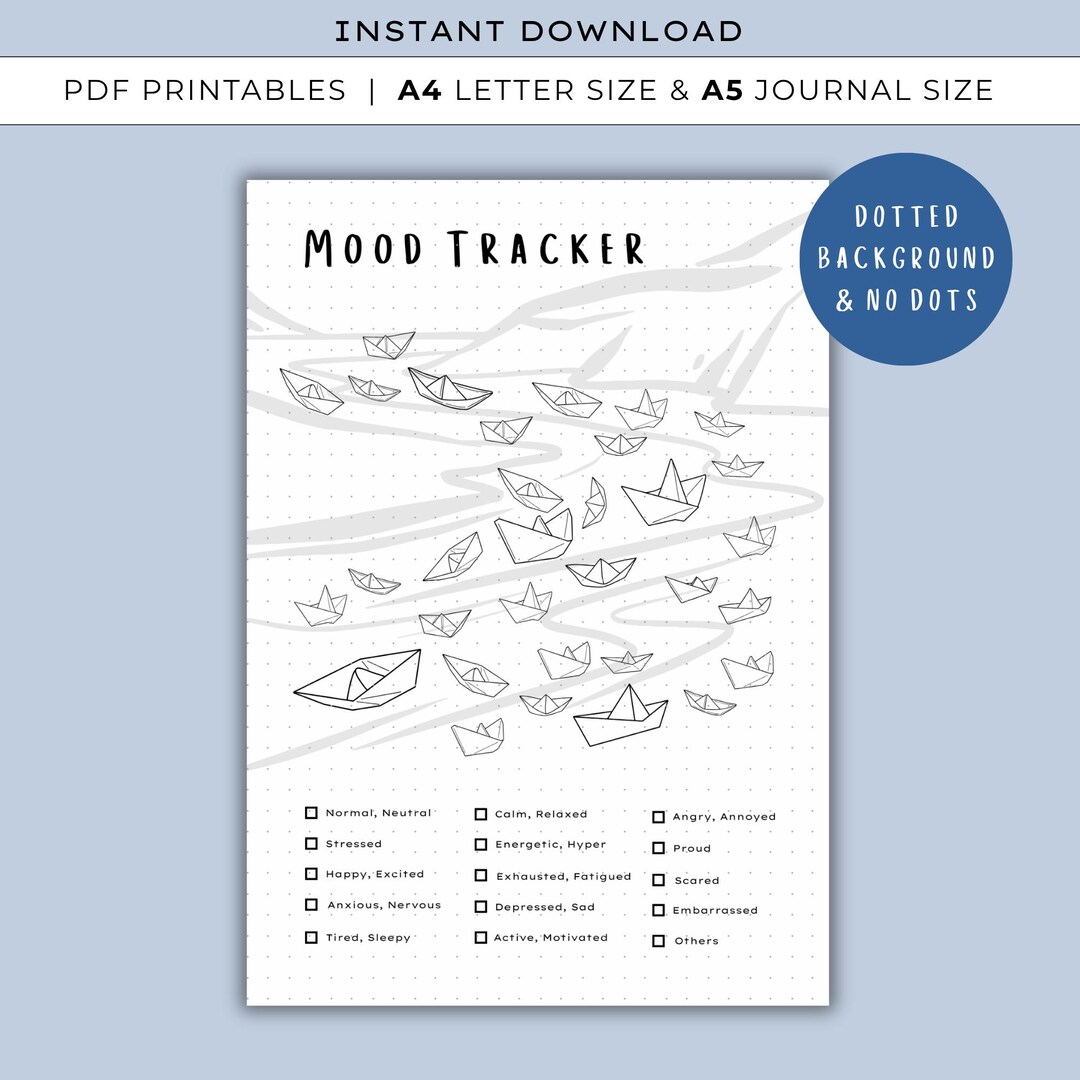 Boat Mood Tracker - PRINTABLE Bullet Journal Tracker, Monthly Mood ...
