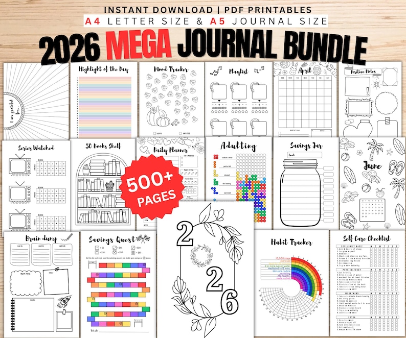 2026 MEGA Journal Bundle, Printable Journal Pages, Mood Tracker, Habit ...