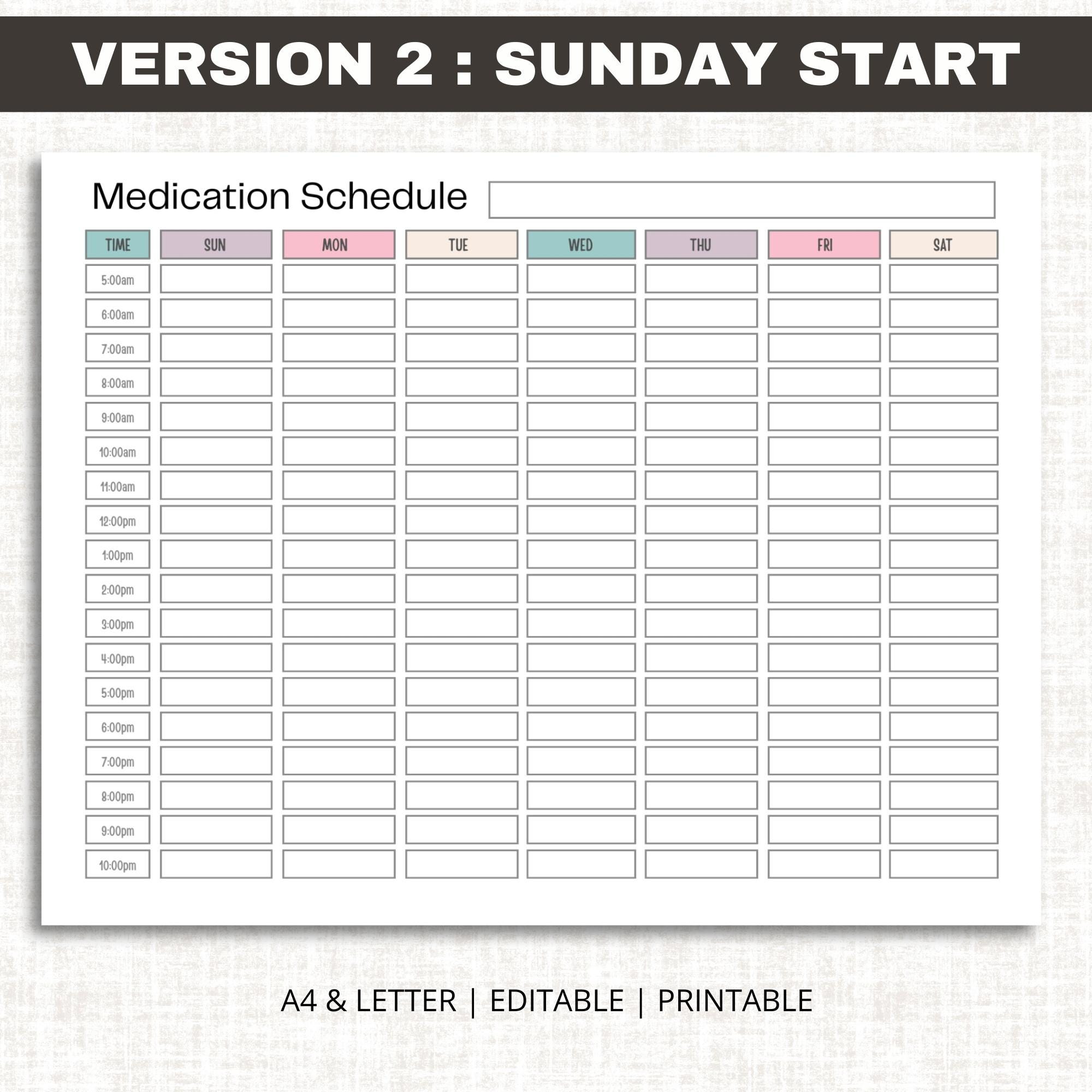 Weekly Medication Schedule: Printable Medication Tracker (A4, US Letter ...