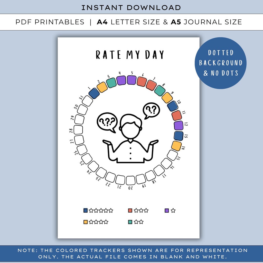 Rate My Day - PRINTABLE Journal Page, Monthly Tracker, Rate My Day ...