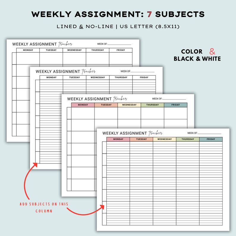 Weekly Assignment Tracker Printable, Homeschool Planner, Student ...