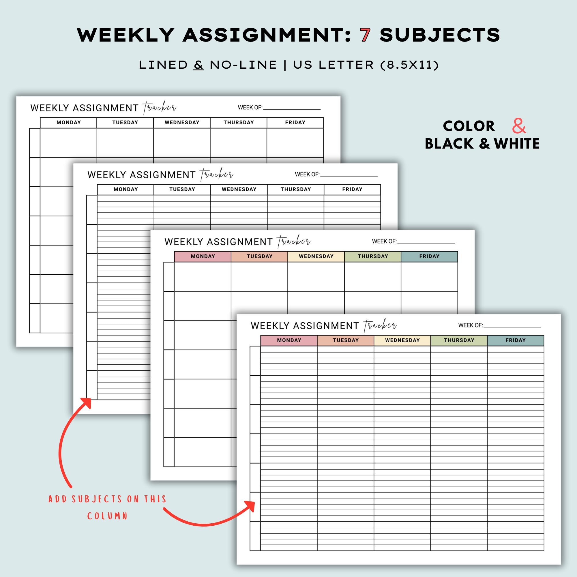 Weekly Assignment Tracker Printable, Homeschool Planner, Student ...