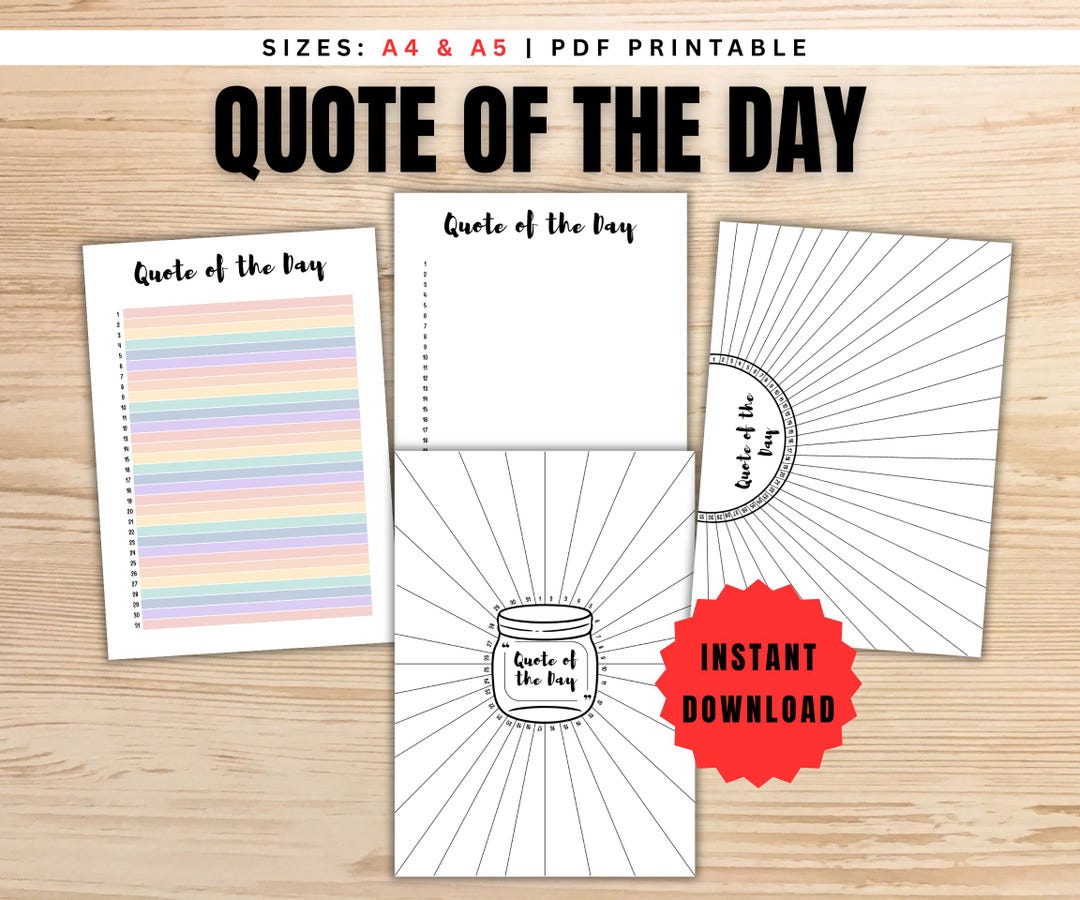 Quote of the Day PRINTABLE, 4 Journal Pages, Reading Journal ...