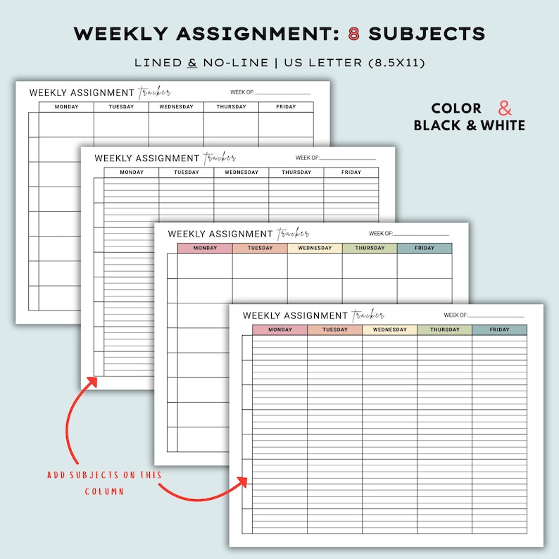 Weekly Assignment Tracker Printable, Homeschool Planner, Student ...
