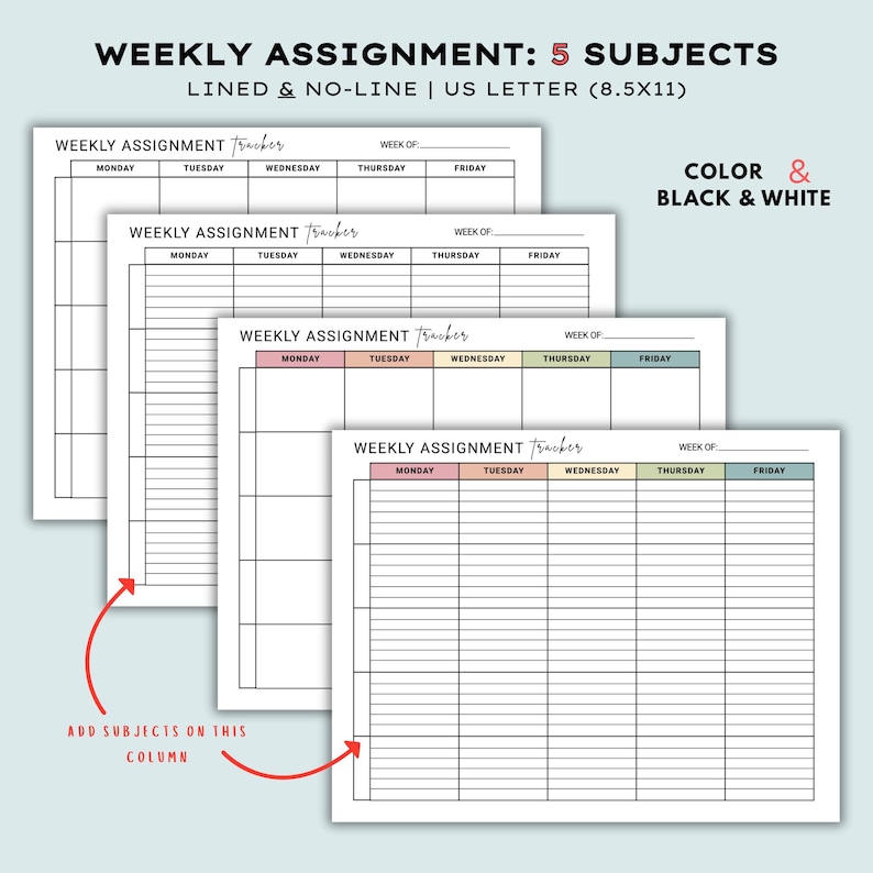 Weekly Assignment Tracker Printable, Homeschool Planner, Student ...