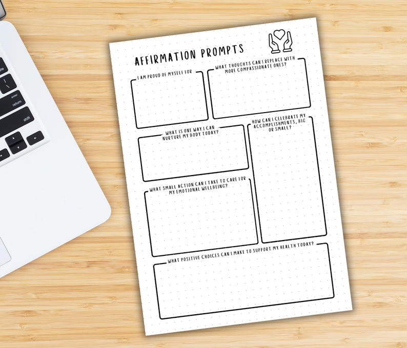 Affirmation Prompts Printable- Mental Health Journal Planner Insert ...