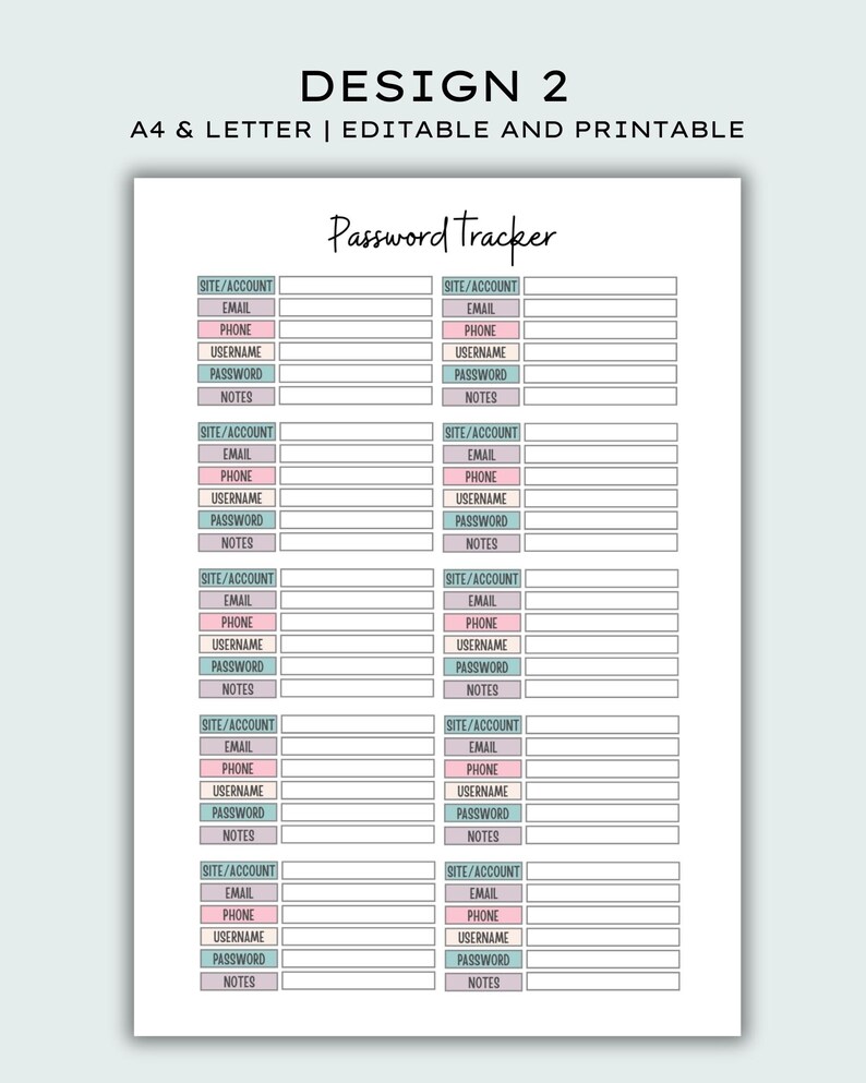 Editable Password Tracker | Printable Password Tracker | Password Log ...