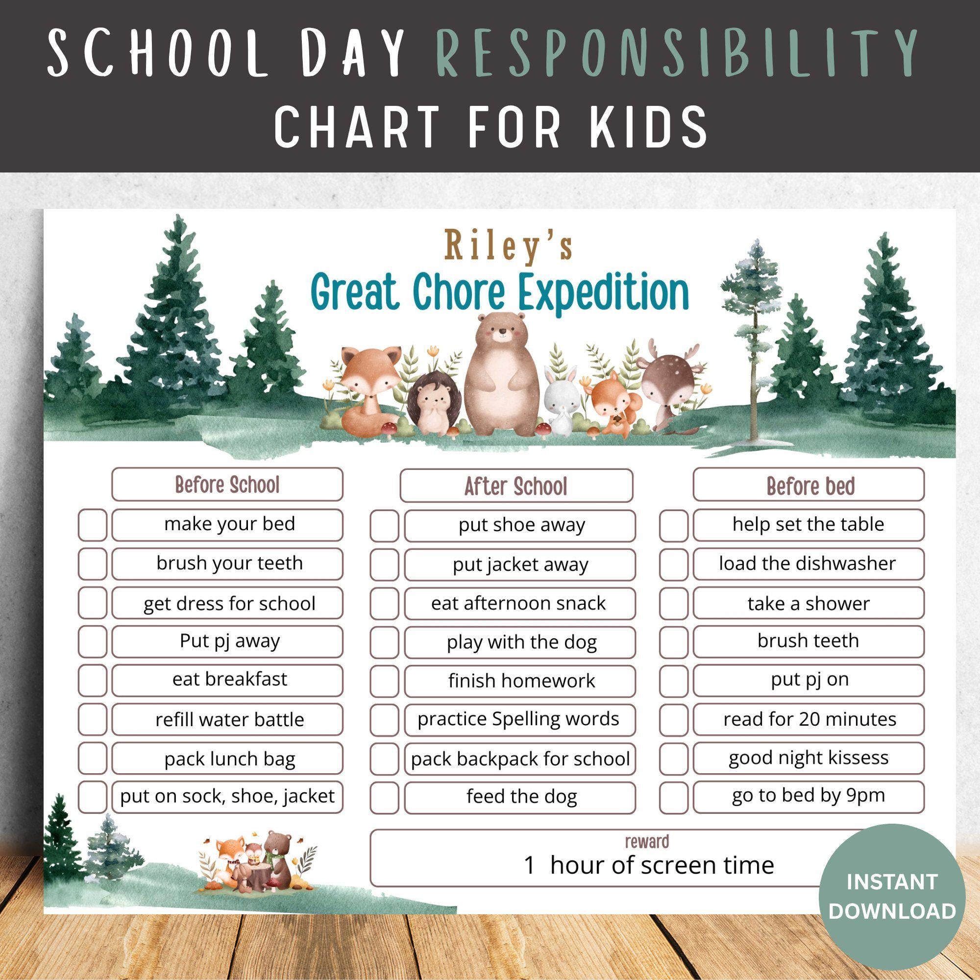 Editable Woodland Animal Reward Chart | Woodland Chore Chart | Woodland ...